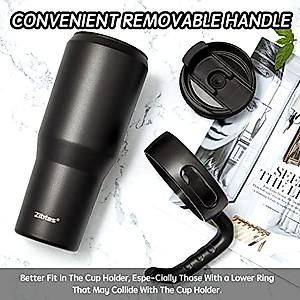 Zibtes 40oz Insulated Tumbler With Lid and Straws, Stainless Steel Double Vacuum Coffee Tumbler With Handle, Keeps Drinks Cold up to 34 Hours or Hot for 12 Hours(Black 1 pack)