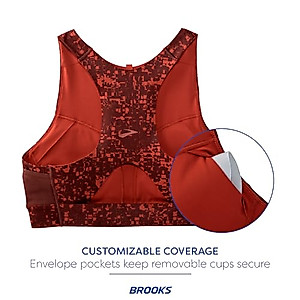 Brooks Women's 3 Pocket Sports Bra for Running, Workouts & Sports - RR Glitch Print/Copper - 34 DD/E