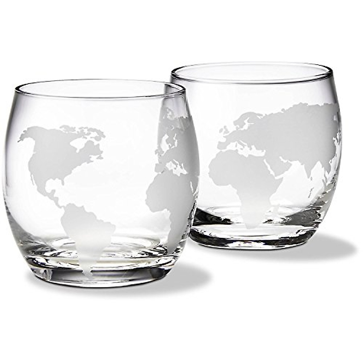 Etched Globe DOF 10 Oz Whisky Glasses, Old-Fashioned Liquor Glassware, Set of 2