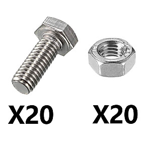 20 Set Hex Bolt Hex Head Screw Bolts 304 Stainless Steel Fully Threaded Hex Tap Bolts with Nut（M6x16mm）