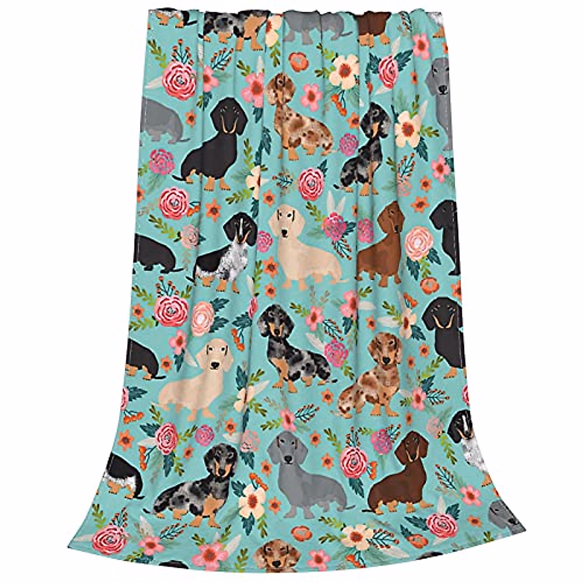 WOWUSUO Dachshund Dog Blanket Rose Flower Throw Bed Blankets Cozy Lightweight Soft Bedding for Sofa and Bed Office Travel 80x60 inches, 80x60