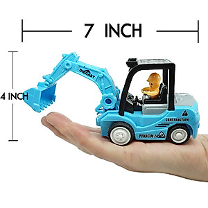 Construction Toys 4 Pack Set with Excavator, Bulldozer, Road Roller, Lift Truck Toys, Friction Powered Push and Go Toy Cars for Toddlers, Kids, 3,4,5,6 Year Old Boy, Girl, Sandbox Trucks Vehicles