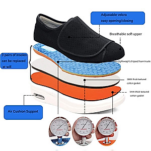 SOLPNOW Women's Comfortable Wide Lightweight Walking Shoes,Breathable Adjustable Diabetic Shoes Air Cushion Sneakers (11,Black Gray)