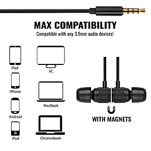 LUDOS Ultra Earbuds Wired in Ear Headphones with Tangle-Free Cord Noise Isolating Earphones Deep Bass Case Ear Buds 3.5 mm Jack Plug - Black