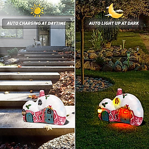 Garden Statues Outdoor Decor - Solar Fairy Houses Figurine Lights for Garden Yard Decor, 2 Pack