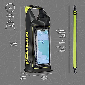Pelican - Marine Series - IP68 Waterproof Floating Pouch + Roll Top Dry Bag (2L) - Black/Hi Vis Yellow