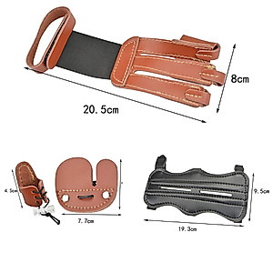 SHARROW Archery Protector Set Glove 3 Finger Guard Leather Arm Guard Bracers Finger Tabs Thumb Ring Finger Protector Protective Gear Set for Compound Bow Recurve Bow Shooting Hunting