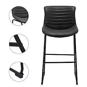 Chairelax Hight Bar Stools Set of 2, 28" Counter Tall Synthetic Leather Modern Design Bar Chair with Backrest and Footrest for Kitchen Bar Counter Restaurant (Black)
