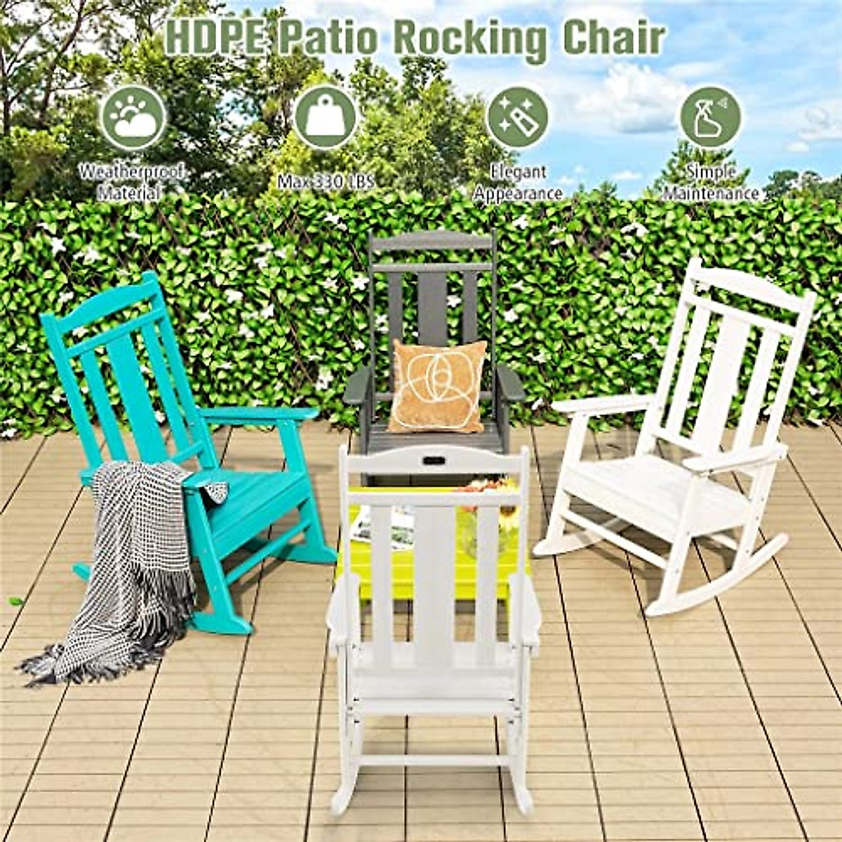 ZLDXDP Rocking Chair All Weather Rocking Chair High Back Porch White