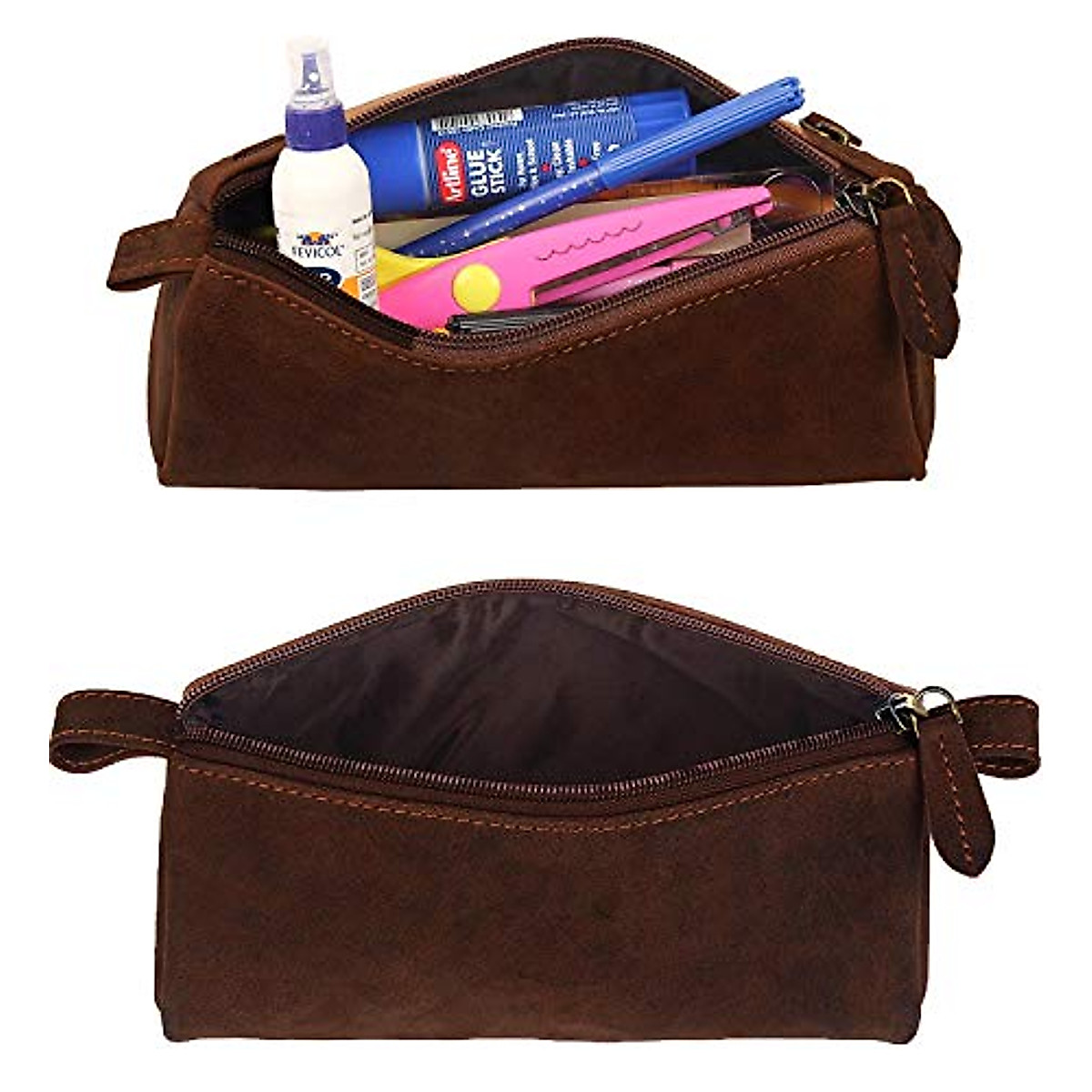 Genuine Leather Pencil Roll Case/Pouch Pen Holder Organizer Brushes Ruler Stationary Gift for Students Artist Painter & Writer String Closure Vintage