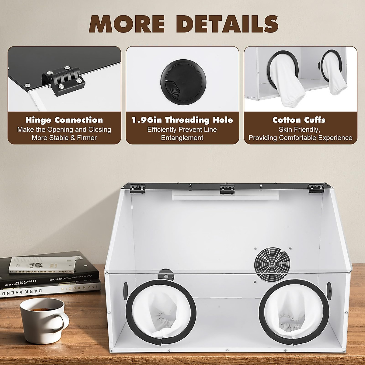 Electric Grinding Table Polisher Fully Enclosed Dust Box 110V Grinding Box Acrylic Dust Cover 4mm Plexiglass Board with Led Light and Blower for Polishing Machine (2 Holes) (US Stock)