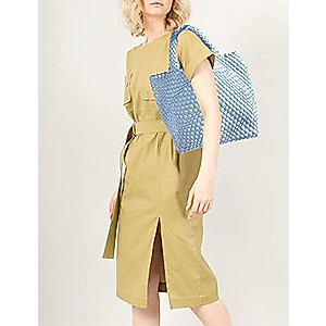Large Woven Tote Handbags Women Vegan Leather Shoulder Top-Handle Travel Tote Bag Fashion Lady Underarm Shopper Bags + Purse Blue