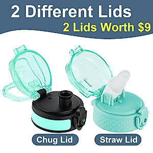 OLDLEY Insulated Water Bottle 12oz Kids Water Bottles with Straw, Stainless Steel Water Bottle with 2 Lids,Double Wall Vacuum Bottle, Leak-Proof Sport Bottles for School Travel, Caribbean Blue