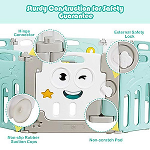 HONEY JOY Baby Play Yards, 14 Panel Foldable Baby Playpen, Anti-Slip Base & Lockable Safety Gate, Indoor Large Baby Fence Play Area for Babies and Toddlers (Green, 14 Panel)