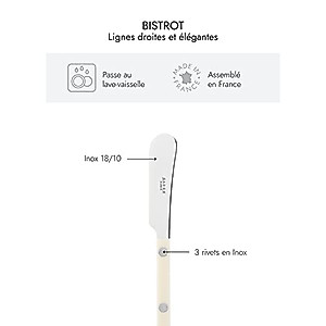 Sabre Paris - Set of 2 Spreader Knives 5.5 inches - Bistrot Collection - Perfect for Butter, Tapenades, Spreads - Stainless Steel & Nylon - Dishwasher Safe - Ivory - Brilliant Finish