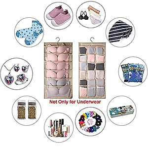 YUNZSXJY Durable Hanging Closet Organizer for Underwear Double Sided with Mesh Pockets,Space Saving Storage Pocket Bra Clothes Socks Organizer Home Basics. (Gray, 2PCS 6+18 Pockets)