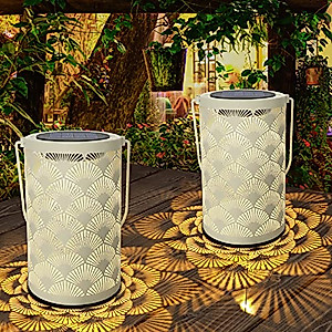 Solar Lantern Light for Decor - deaunbr Outdoor Tabletop Lanterns Waterproof Lamp Hanging Garden Lights Christmas Decorations for Patio, Backyard, Pathway, Yard Tree - Cream Color (2 Pack)