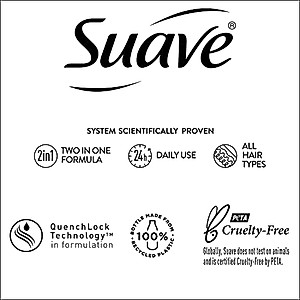 Suave Shampoo and Conditioner 2 in 1 - Micellar Infusion for all Hair Types, Smoothing Shampoo and Conditioner, 28 Oz Ea (Pack of 2)