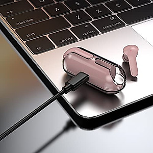 Wireless Earphone Bluetooth 5.3 Headphones Transparent Digital Display Headphones Mini In-ear Wireless Sports Music Earbuds with Microphone Noise Cancelling Headset (Pink)