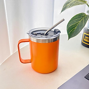 GOBATT 1pack 12oz Coffee Mug With Handle Bulk, Stainless Steel Insulated Travel Tumblers With,Double Wall Vacuum Camping Cup for Hot & Cold Drinks Tea (orange)