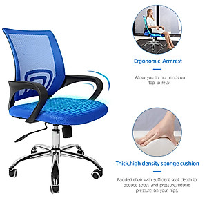 YSSOA Task Mesh Computer Wheels and Arms and Lumbar Support Study Chair for Students Teens Men Women for Dorm Home Office, Adjustable Height, Blue