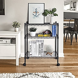 JungleA 3-Shelf Storage Shelving Unit with Universal Wheels,Heavy Duty Adjustable Metal Organizer Wire Rack for Home Kitchen Garage Office, 24 L x 13.9 W x 31.2H Inches