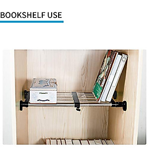 Hershii Expandable Closet Tension Shelf Rod Adjustable Metal Storage Rack Cabinet Organizer DIY Divider Separator Shelves for Wardrobe Cupboard Kitchen Bathroom, Black, 15.75-23.62inches