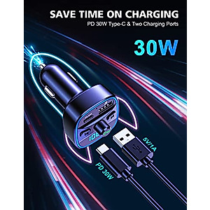 RIWUSI Bluetooth FM Transmitter for Car, [Upgraded Type-C] PD 30W Quick Charging Bluetooth Car Adapter with Hands-Free Calling, Wireless FM Radio Receiver Music Player/Car Kit Support SD Card & USB