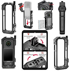 Aluminum Frame Cage Sticky Lens Guard Set Screen Protector for Insta360 X3 X 3 Accessories Kit Anti-Scratch Metal case Housing Shell Tempered Glass Protective Film Cover