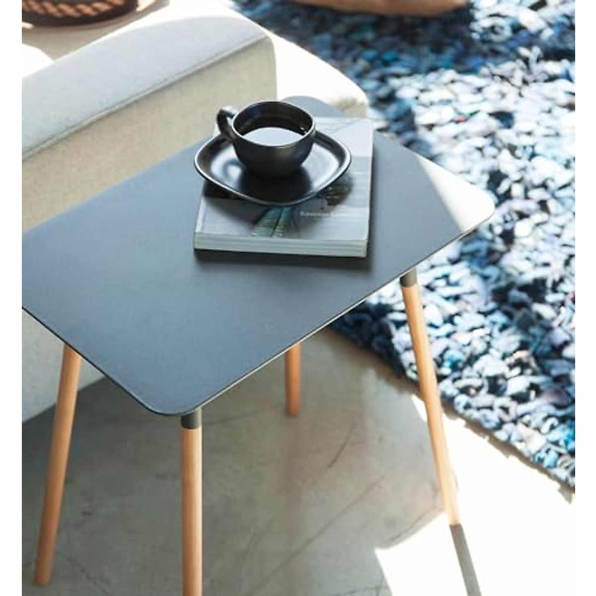 YAMAZAKI home Plain Rectangular Side Table Black,