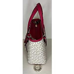 Michael Kors Jet Set Travel XS Carryall Convertible Top Zip Tote bundled with SM TZ Coinpouch and Purse Hook (Carmine Pink MK Multi)