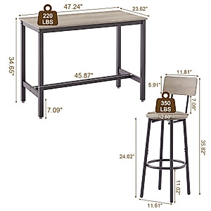 KIVENJAJA Bar Table and Chairs Set for 4, 5-Piece Rectangle Pub Bistro Table and PU Upholstered Stools with Backrest, Counter Height Dining Table Set for Kitchen Breakfast Nook Restaurant, Grey