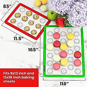 Hotpop Set of 4 Reusable Macaron Silicone Baking Mats 0.75mm (2 Half Sheets and 2 Quarter Sheets), Non Stick Silicone Liner for Bake Pans and Rolling for Macaron, Pastry, Cookie, Bun, Brioche, Bread