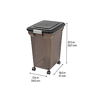 IRIS USA 42 Lbs / 55 Qt WeatherPro Airtight Pet Food Storage Container with Attachable Casters, For Dog Cat Bird and Other Pet Food Storage Bin, Keep Pests Out, Easy Mobility, BPA Free, Smoke