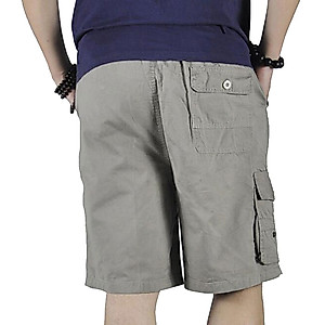 XinnanDe Mens Cotton Loose Twill Drawstring Relaxed Fit Cargo Short with Full Elastic Waist Beige 44