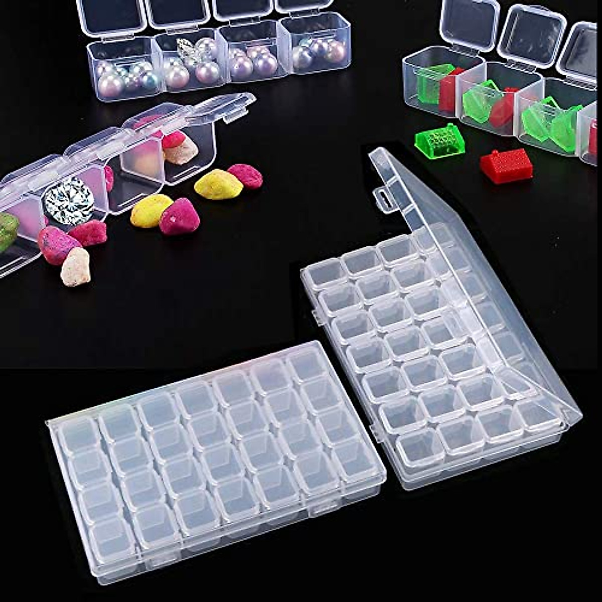 2 Pack 56 Grids Diamond Painting Accessories Storage Box,5D Diamond Art Storage Containers for Jewelry,Portable Bead Storage Art Kit Tool 2 Sets Spoon and Label Stickers