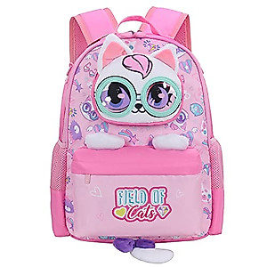 Charming Kids Cat Backpack with Lunch Box Set - For Preschool, Kindergarten, Elementary School Girls (Ages 3-8), Medium Size (15", 7.4L)