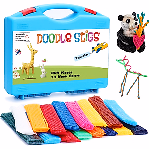(640 Pieces and 1 Travel Case) Wax Yarn Sticks | 6-Inch, 13 Neon Colors Doodle Stigs for Kids - DIY Crafts and School Project Supplies.Great Toy for Home and Road Trip Activities for Kids