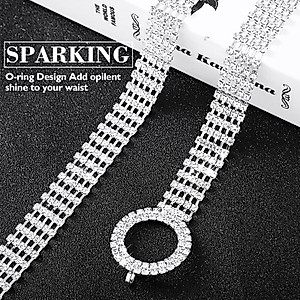 Vabean 2 Pieces Women Rhinestone Belt Shiny Diamond Crystal Ladies Single O Ring Square Ring Waist Belt for Jeans Dresses (Silver, 47 Inch)