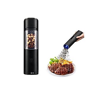 STANFORD Battery Operated Salt and Pepper shaker in one, Electric Pepper Grinder, Battery Operated Pepper Grinde, One Handed Automatic Operation with Adjustable Coarseness Mill, Black