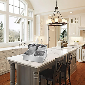 Commercial Electric Deep Fryer, Countertop Stainless Steel Deep Fryer French Fries for Restaurant Home Kitchen (Double Tank, 12.7QT/12L)