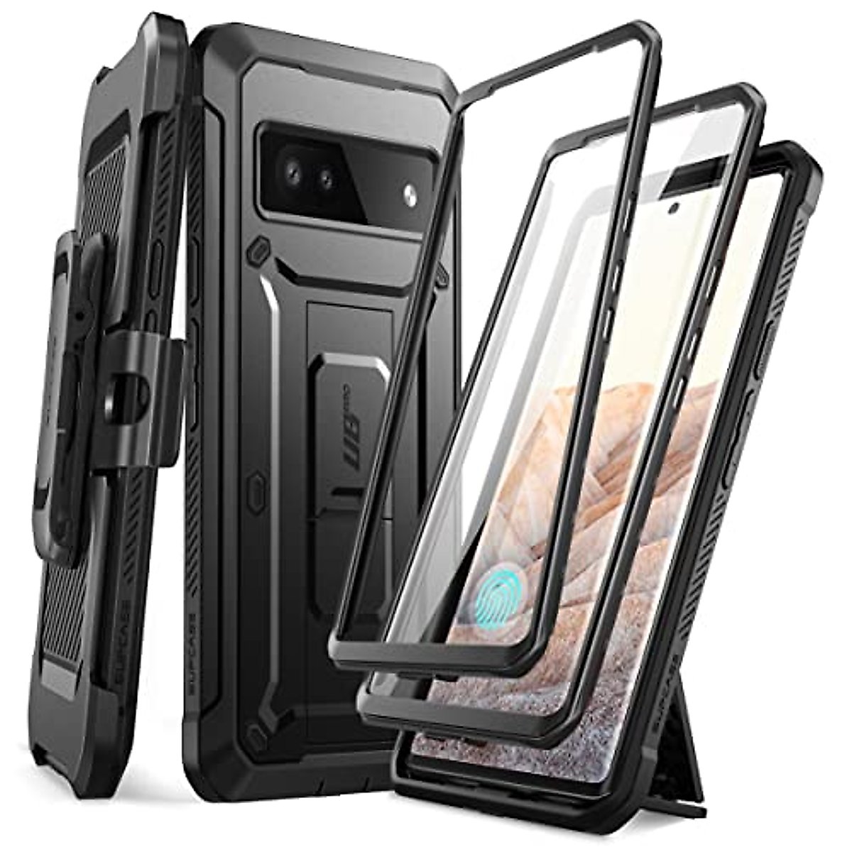 SUPCASE UB Pro Case for Google Pixel 6A (2022 Release), [Extra Front Frame] Full-Body Dual Layer Rugged Belt-Clip & Kickstand Case with Built-in Screen Protector (Black)
