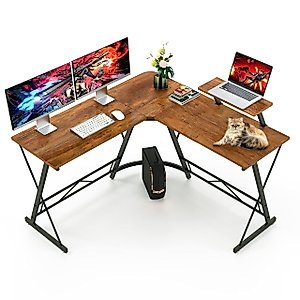 Mr IRONSTONE L Shaped Corner Desk, Computer Desk with Large Monitor Stand, Home Office Desk with Square Corner, Space-Saving Gaming Desk, Easy to Assemble (Vintage,51 Inch)