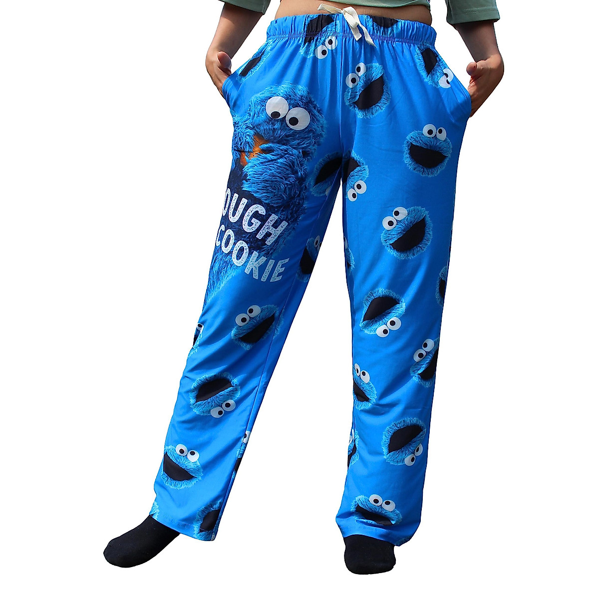 BRIEF INSANITY Lounge Pajama Pants for Men and Women | Sesame Street Cookie Monster Tough Cookie Graphic Print Pattern Bottoms - Comfy, Ultra Soft, Unisex Loungewear Pants (Tough Cookie, Medium)