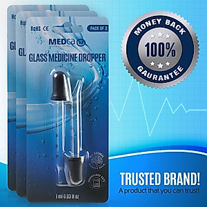 Eye Dropper - 6-Pack, Bent & Straight Tip Calibrated Glass Medicine Droppers for Essential Oils | Pipette Dropper for Accurate Easy Dose & Measurement (1mL Capacity)