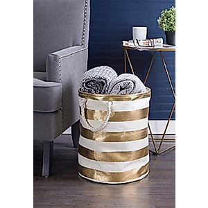 DII Collapsible Laundry Hamper/Storage Basket, Stripe Woven Paper, Gold Stripe, Large