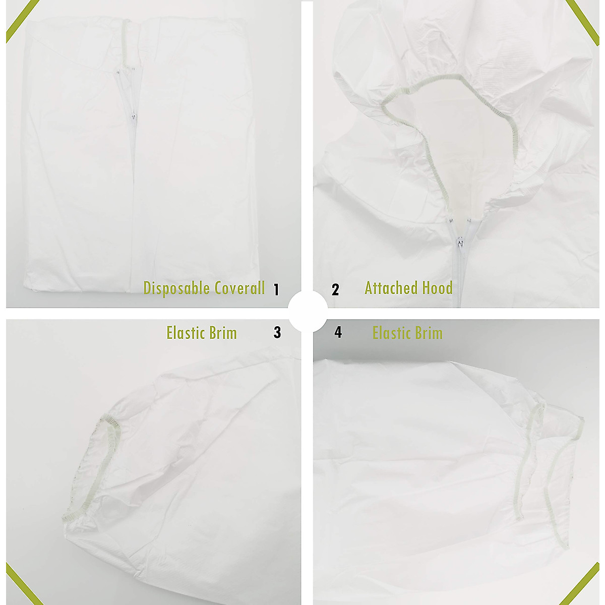 SYINE Pack of 5 Large Disposable Protective Coverall with Hood, Elastic Cuff for Spray Painting Cleaning Work,Breathable & Durable