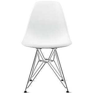 2xHome Armless Seat for Dining Room Plastic Molded Dinning Side No Arm Ray Chair Chromed Wire Metal Base Eiffel Leg, White 1 Piece