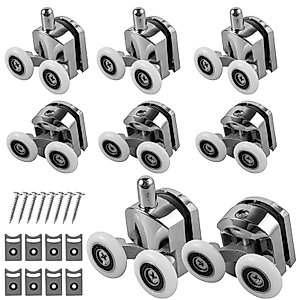 8Pcs Curved Shower Door Rollers 23mm Aluminum Alloy Top and Bottom Shower Glass Door Wheel Quiet Shower Door Pulley Replacement with Anti-Collision Pad and Screws for 4-6mm Glass Door