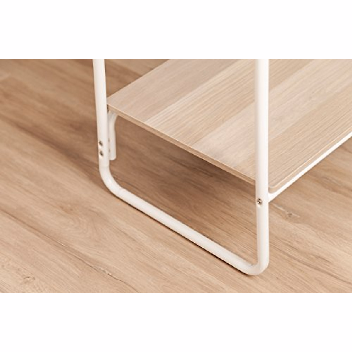 IRIS USA Clothing Rack, Clothes Rack with 4 Wood Shelves, Freestanding Clothing Rack, Easy to Assemble Garment Rack, Standing Metal Sturdy Clothing Rack, Small Space Storage Solution, White